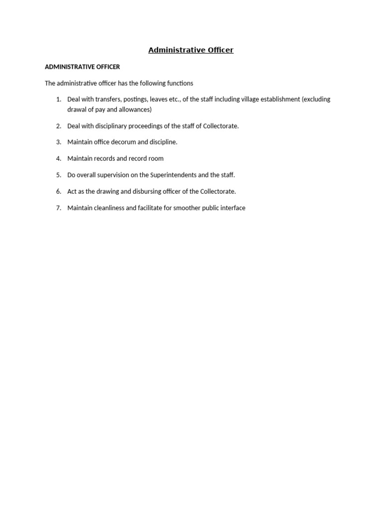 Job Chart of Administrative Officer | PDF