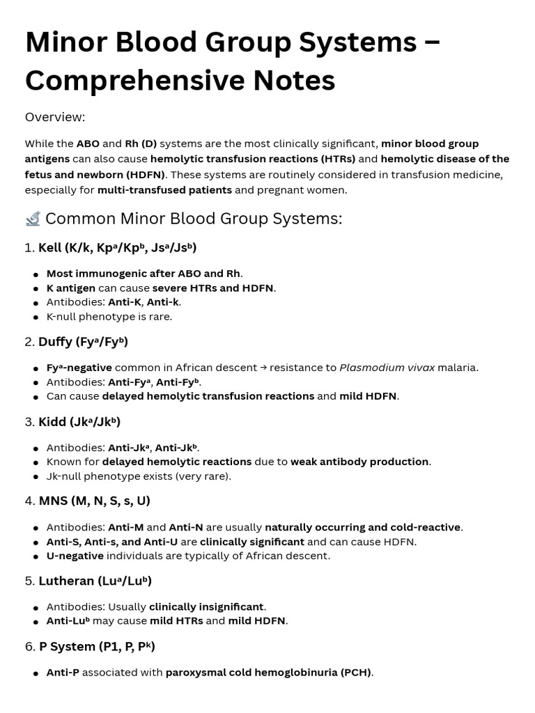 MINOR BLOOD GROUP - Comprehensive Notes | PDF | Blood Type | Body Fluids