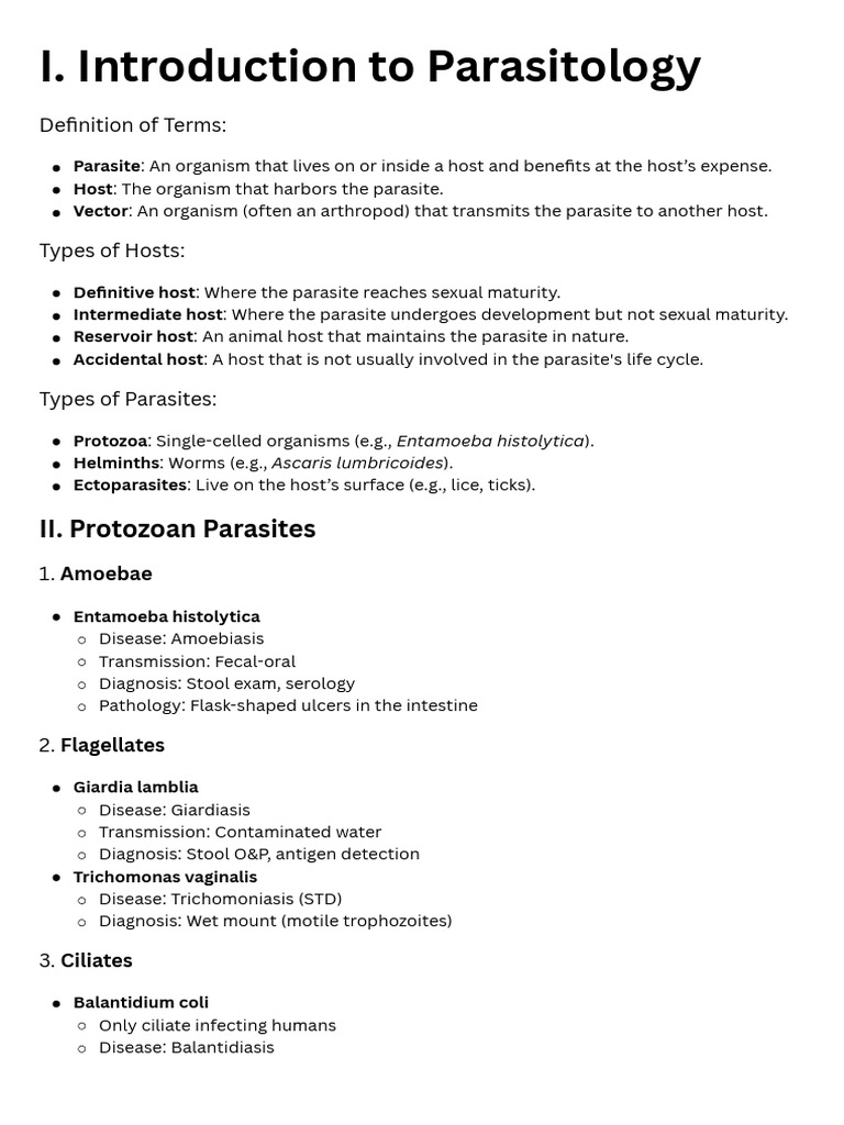 PARASITOLOGY - Comprehensive Notes | PDF | Parasitism | Parasitology