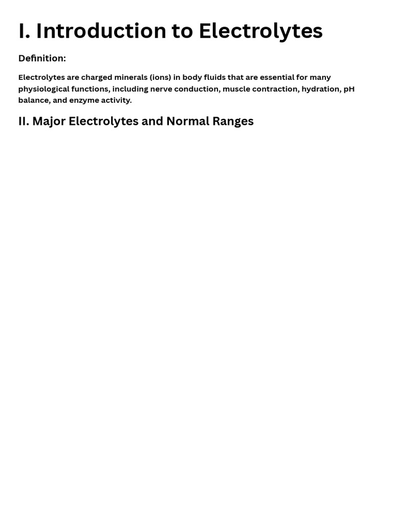 Overview of Electrolytes and Functions | PDF | Electrolyte | Calcium In ...