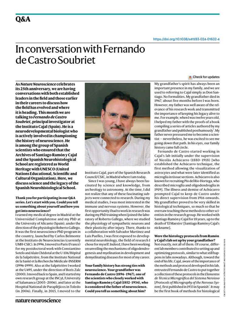 Q&A with Neuroscientist Fernando de Castro | PDF | Neuroscience | Biology