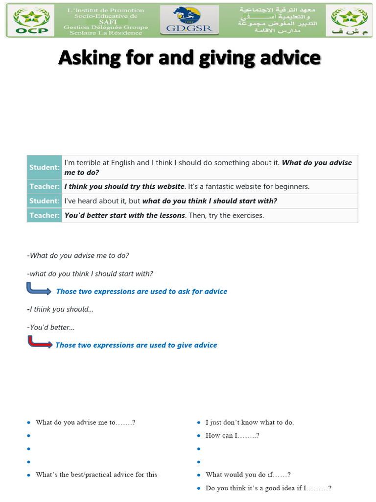 Asking For and Giving Advice | PDF | Linguistics