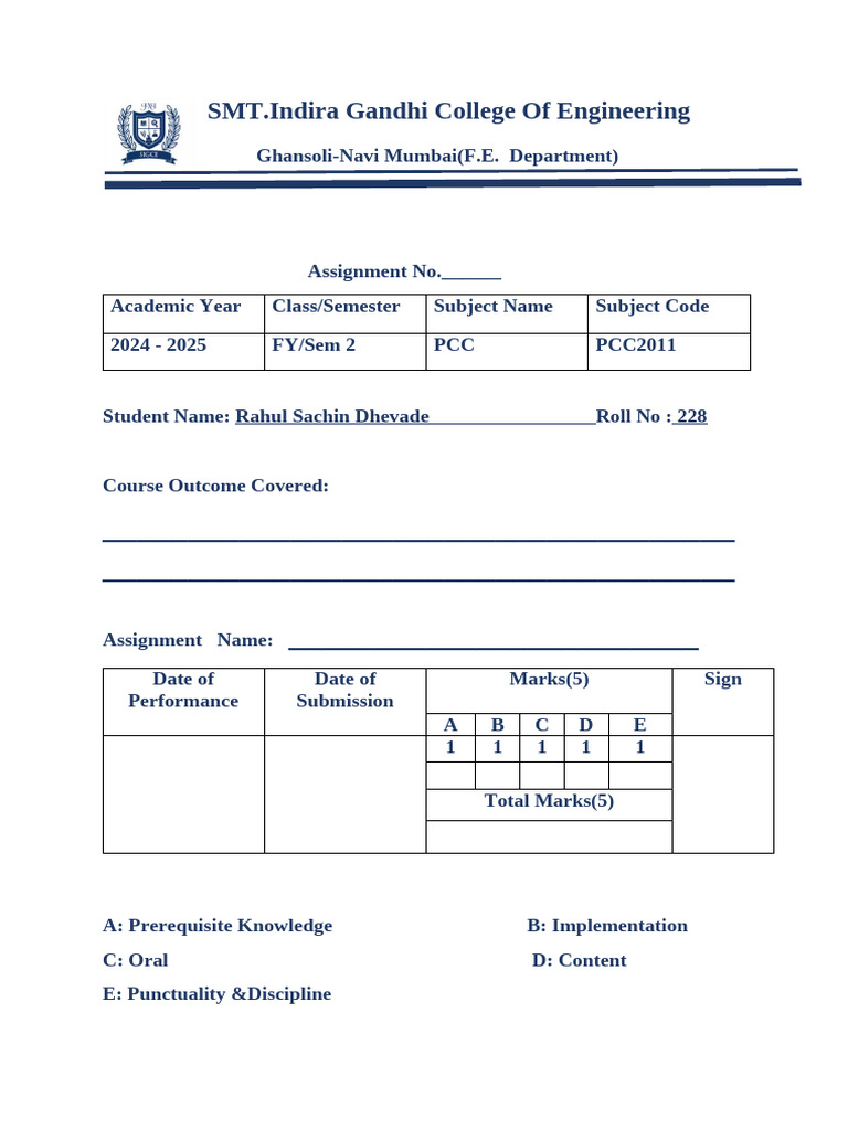 PCC Assignment Rubrics | PDF