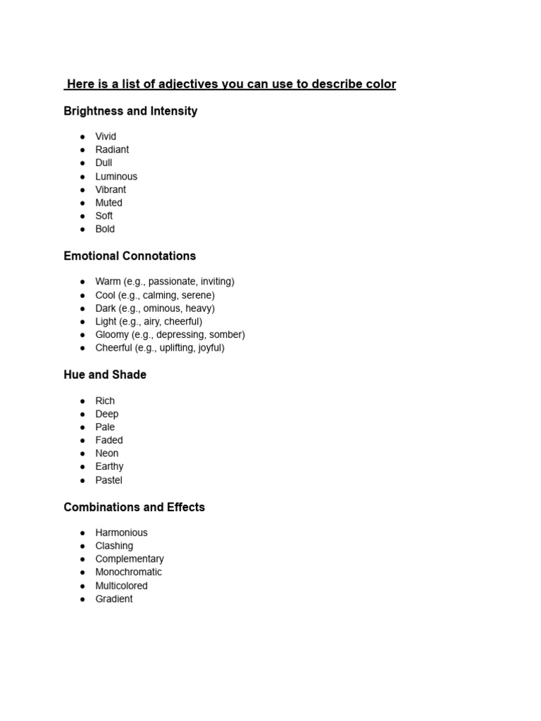 Color Adjectives | PDF