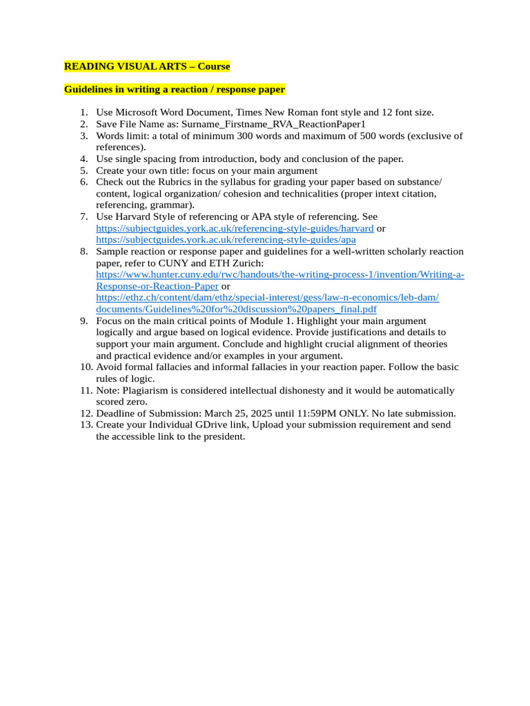 RVA-Reaction-Paper-Guidelines | PDF