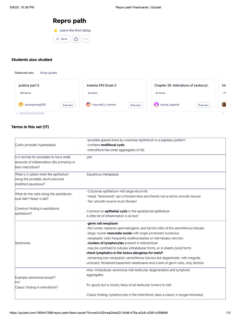 Repro Path Flashcards Quizlet Pdf Epithelium Testicle