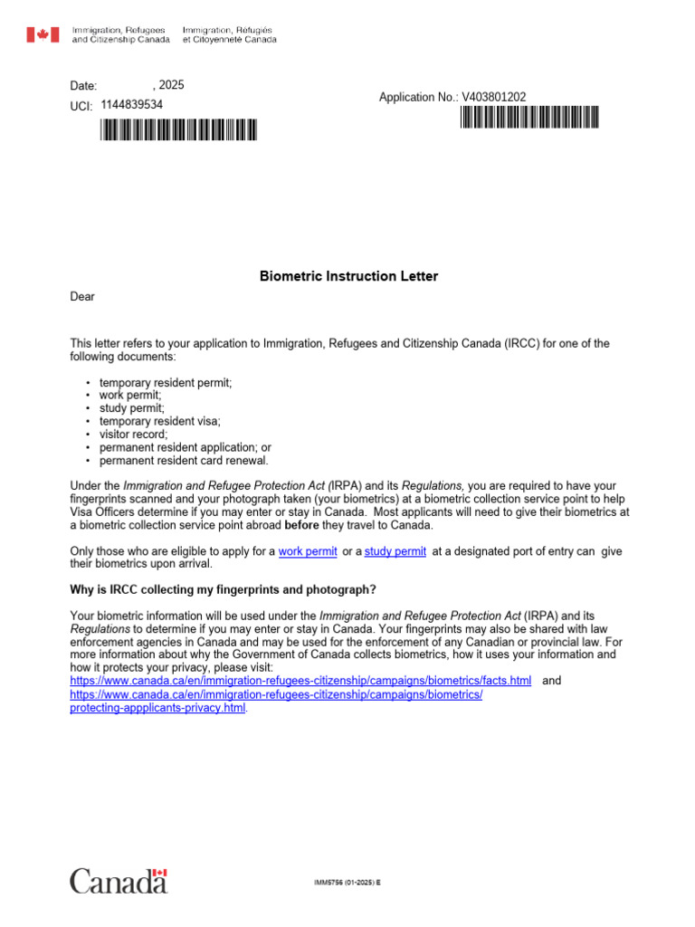 Biometric Instructions for IRCC Applicants | PDF | Immigration | Human ...