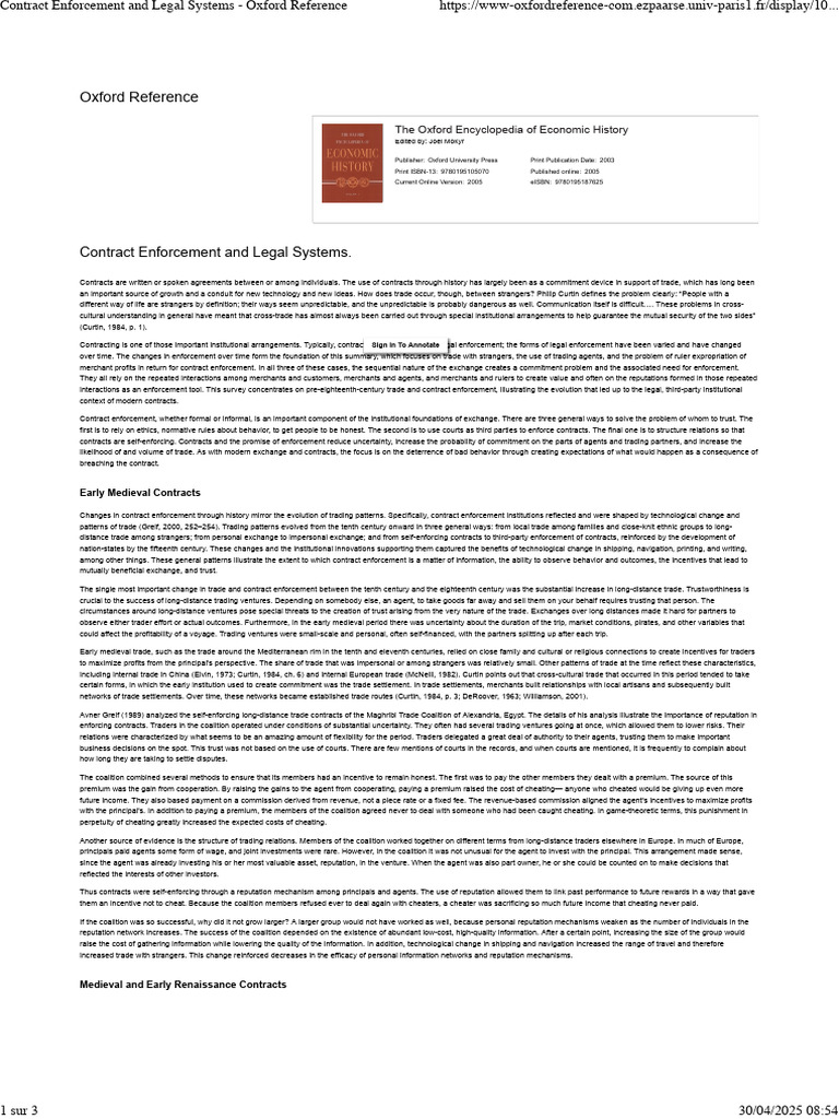 Contract Enforcement and Legal Systems - Oxford Reference | PDF | Insurance | Incentive