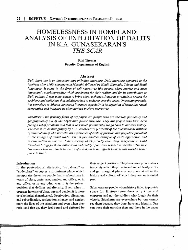 Homelessness in Homeland Analysis of Exploitation of Dalits in K.A ...
