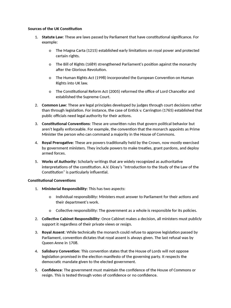 Sources of the UK Constitution Explained | PDF | House Of Commons Of ...