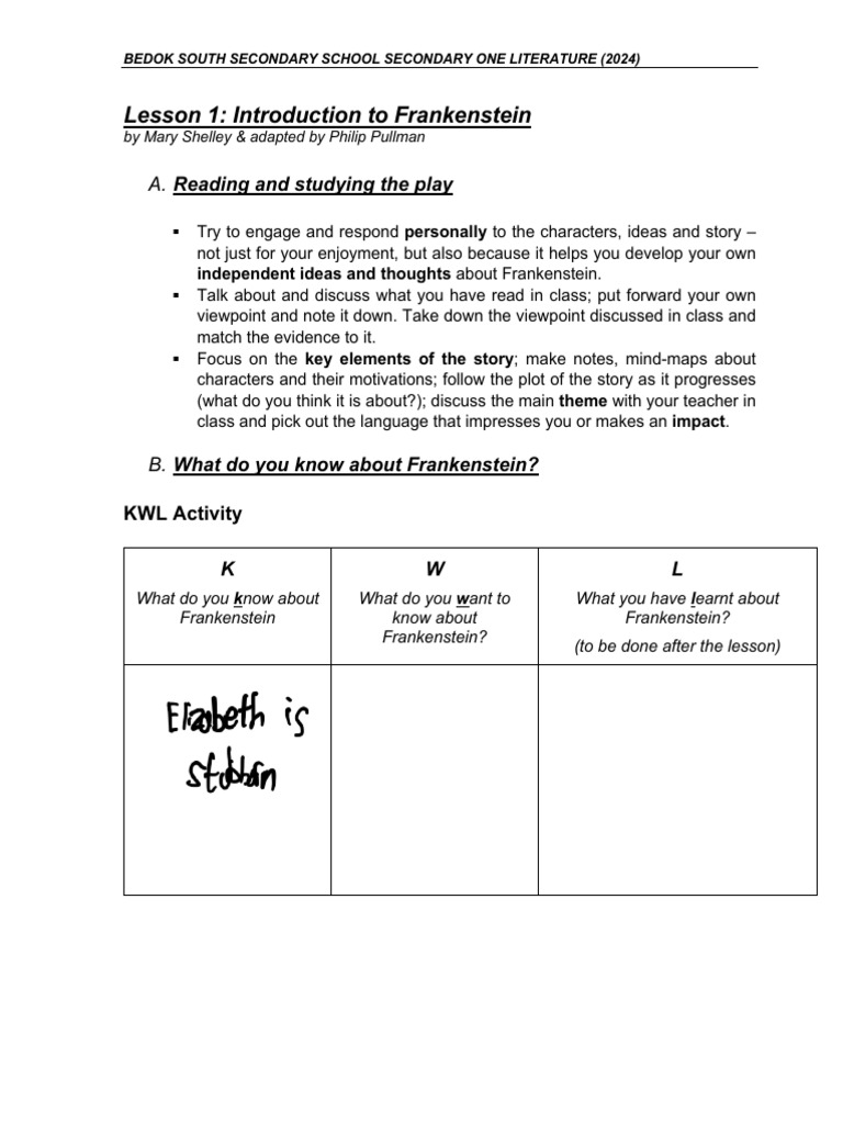 Frankenstein Lesson 1 WS | PDF | Frankenstein
