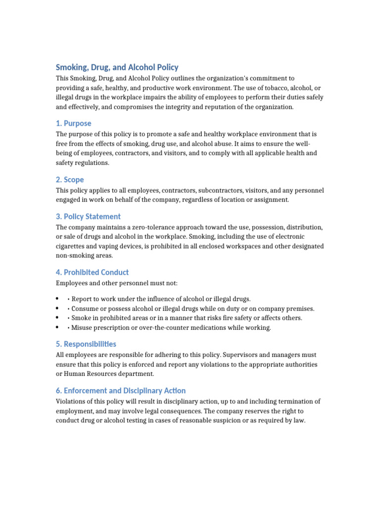 Workplace Substance Abuse Policy | PDF | Substance Abuse | Drugs