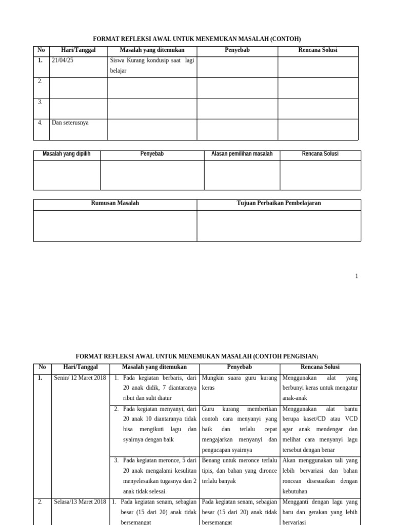 Contoh Format Refleksi Awal | PDF