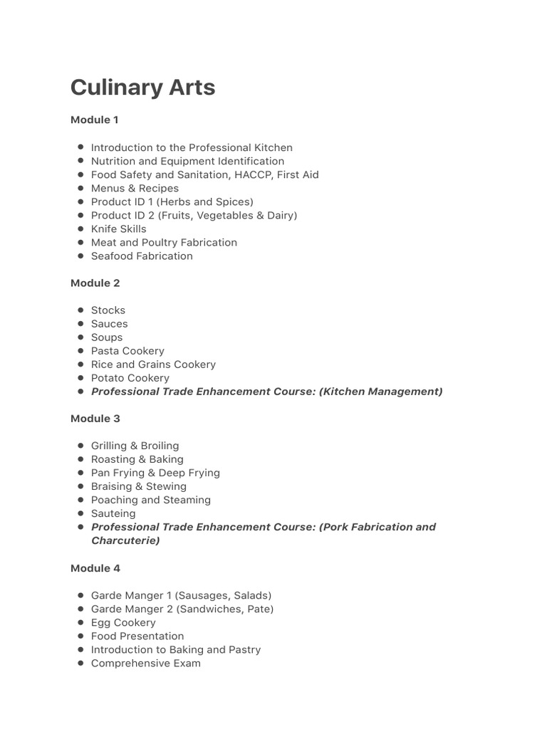 Culinary Arts Curriculum | PDF | Breads | Baking