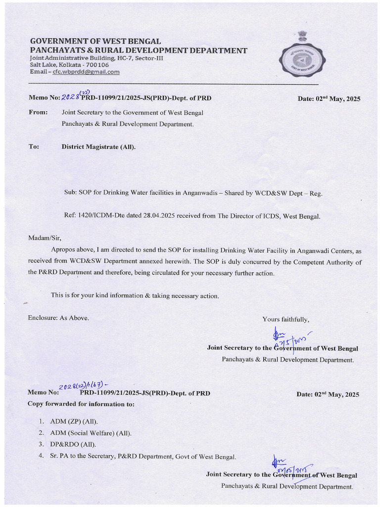 SOP for Drinking Water in Anganwadis | PDF | Government Of India