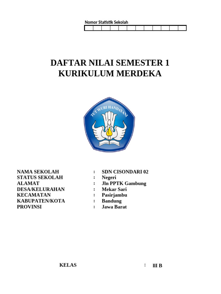 Buku Daftar Nilai Kelas LLL B | PDF