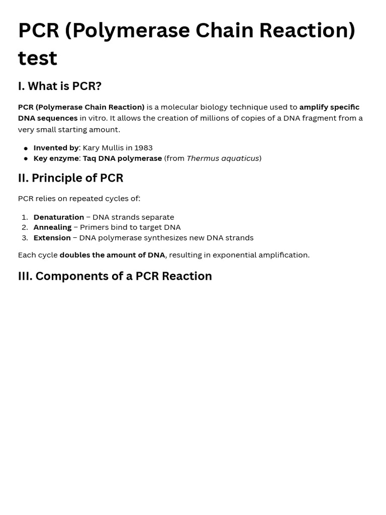 PCR (Polymerase Chain Reaction) Test - Comprehensive Notes | PDF ...
