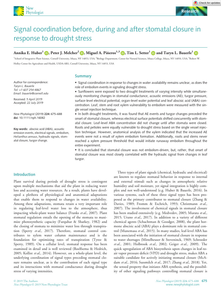 New Phytologist - 2019 - Huber - Signal Coordination Before During and ...
