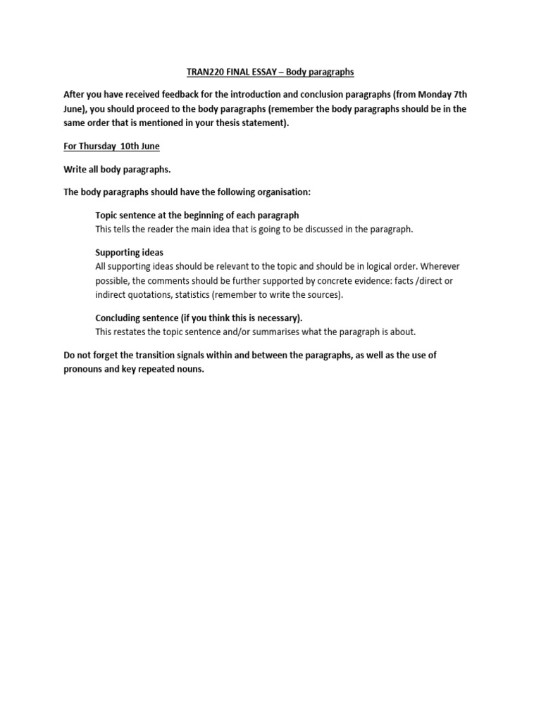 TRAN220 Final Essay Body Paragraphs | PDF