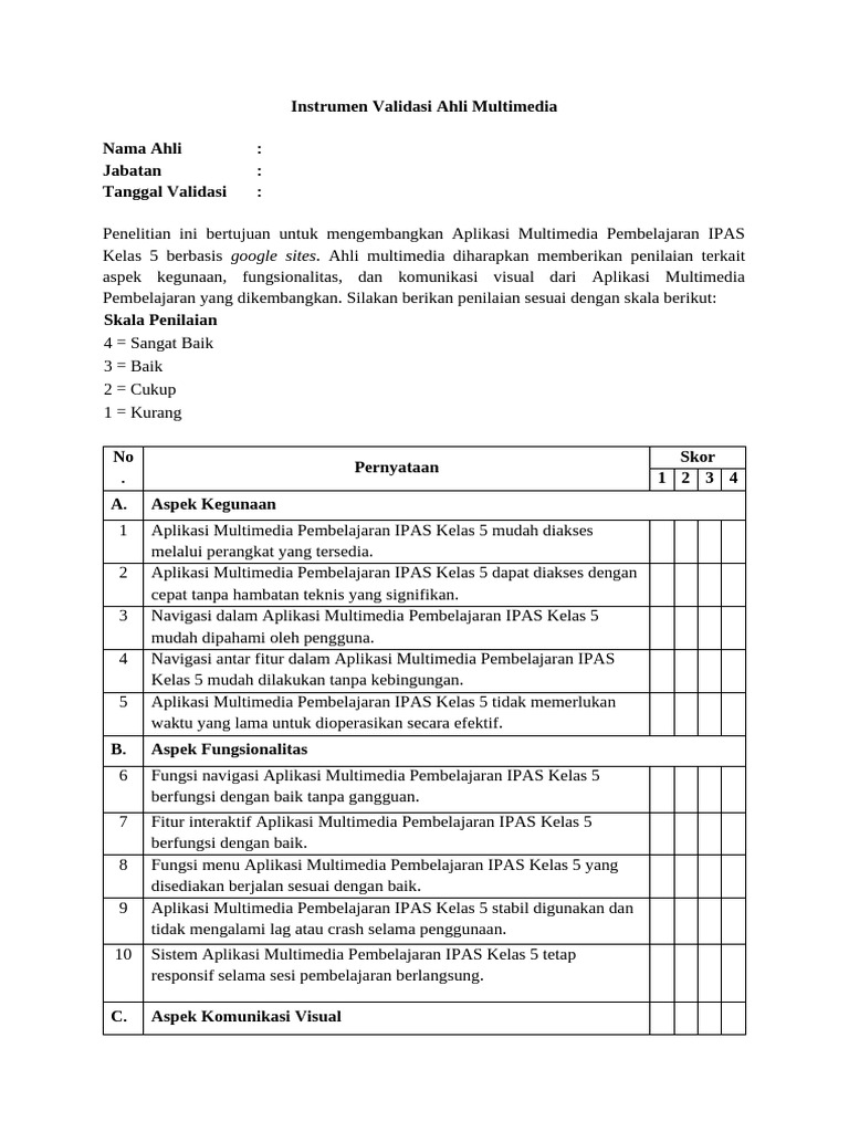 Instrumen Validasi Ahli Multimedia-1 | PDF