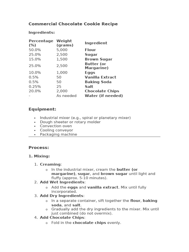 Commercial Chocolate Cookie Recipe | PDF | Baking | Chocolate