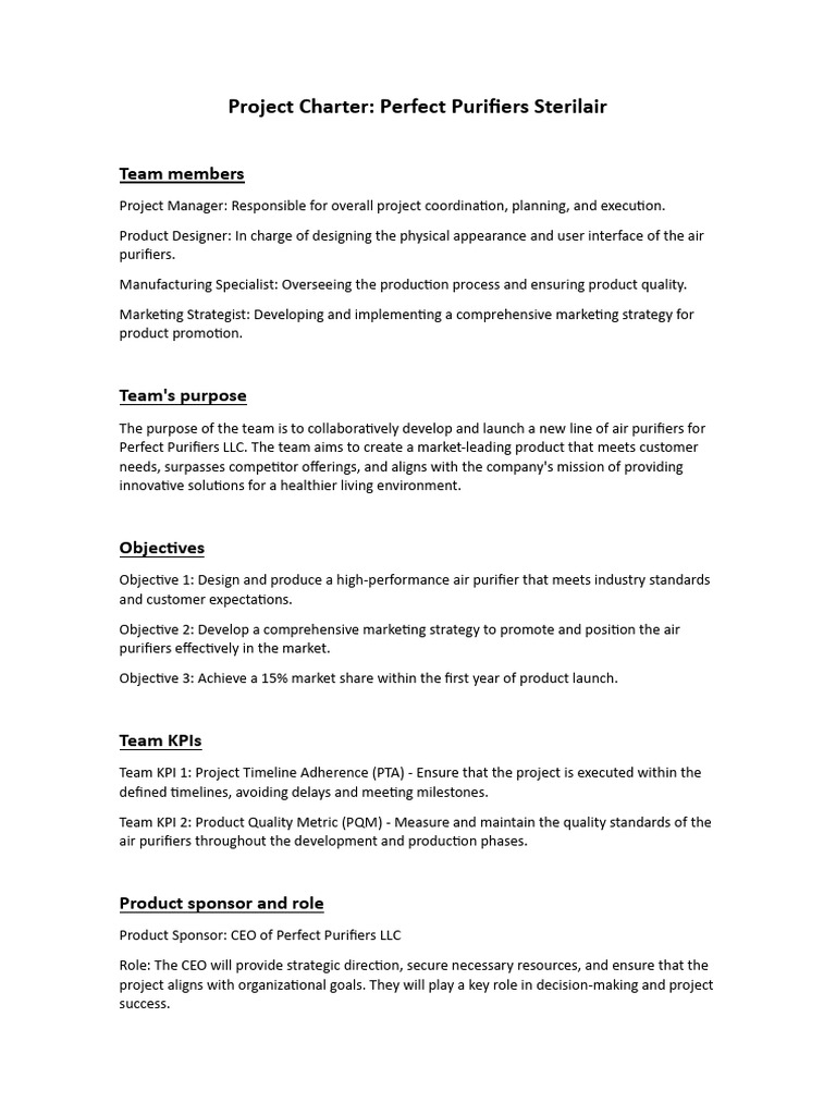 Sterilair Project Charter | PDF | Marketing Strategy | Performance ...