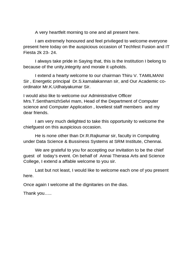 Welcome Speech Final | PDF