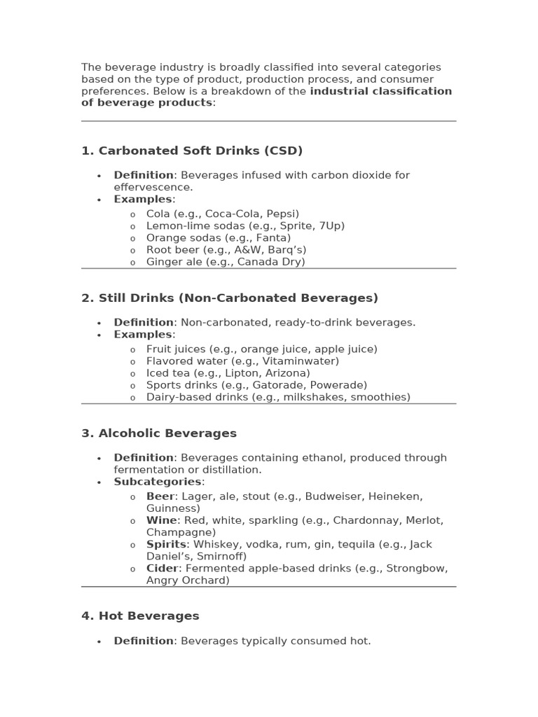 Industrial Classification of Beverage Products | PDF | Drink | Alcoholic Beverages