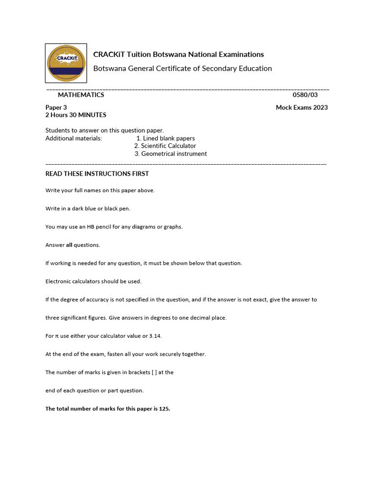 Bgcse Maths Paper 3 2023-1 | PDF | Mathematics