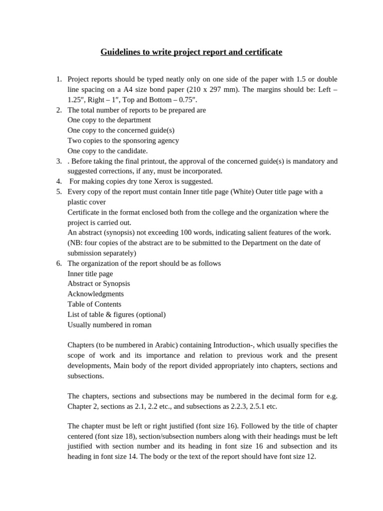 Guidelines To Write Project Report And Certificate Pdf Software Computing