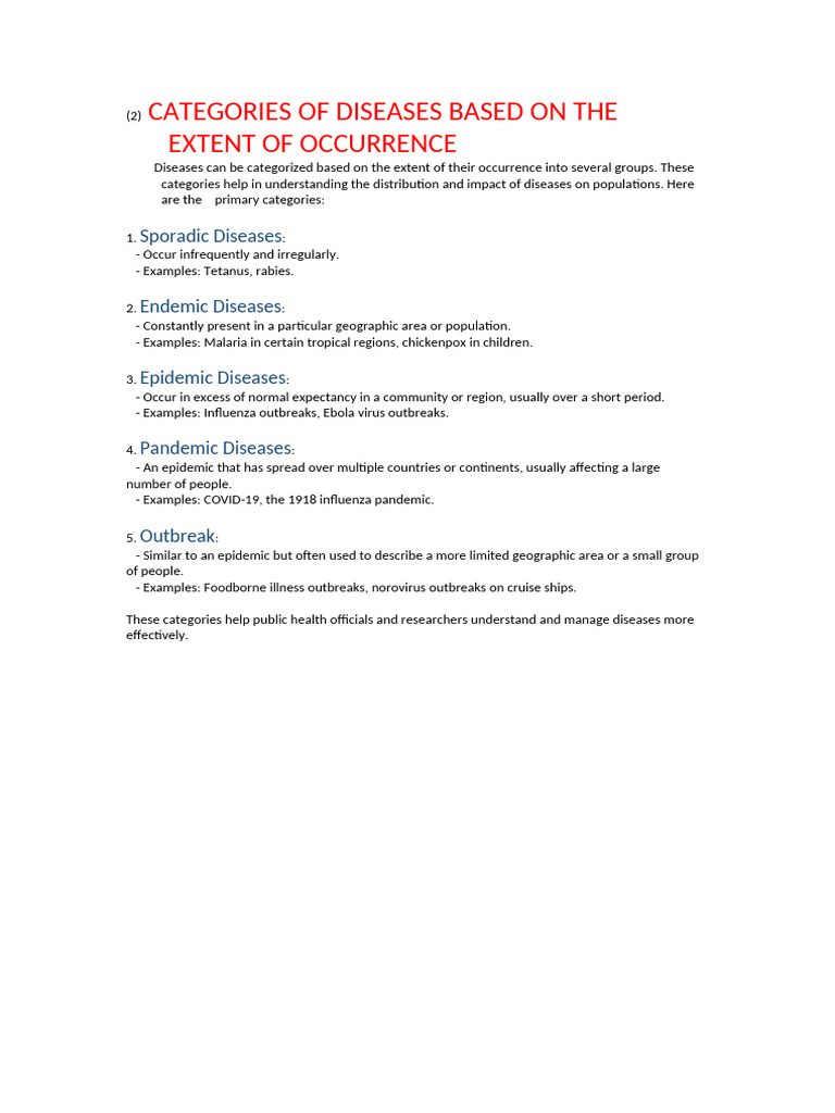 (2)CATEGORIES OF DISEASES BASED ON THE EXTENT OF OCCURRENCE | PDF