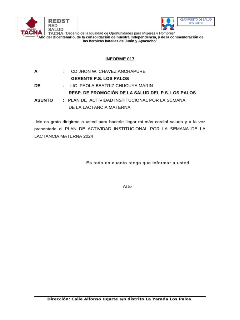 INFORME 017 Lactancia Plan | PDF | Pecho | Infancia