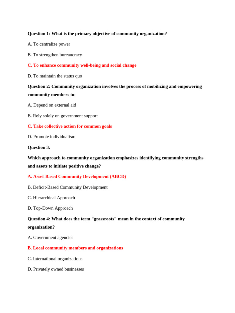 MCQ On Community Organisation | PDF | Dalit | Community