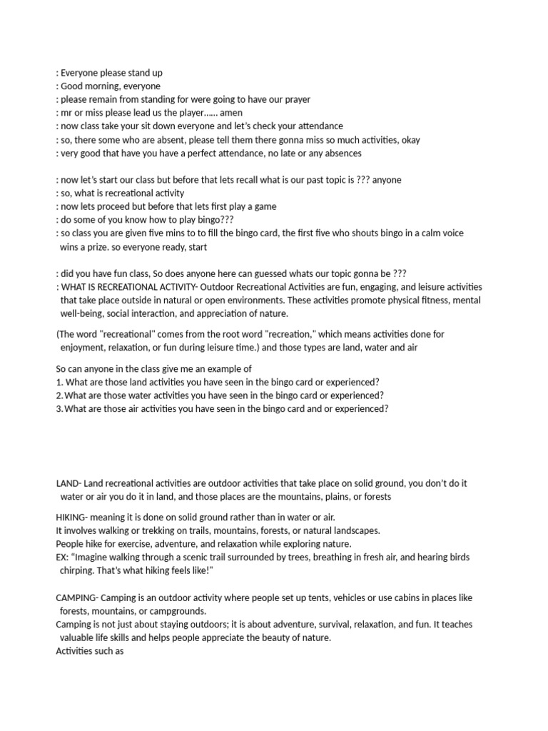 What Is Recreational Activity Script | PDF | Parachuting | Snorkeling