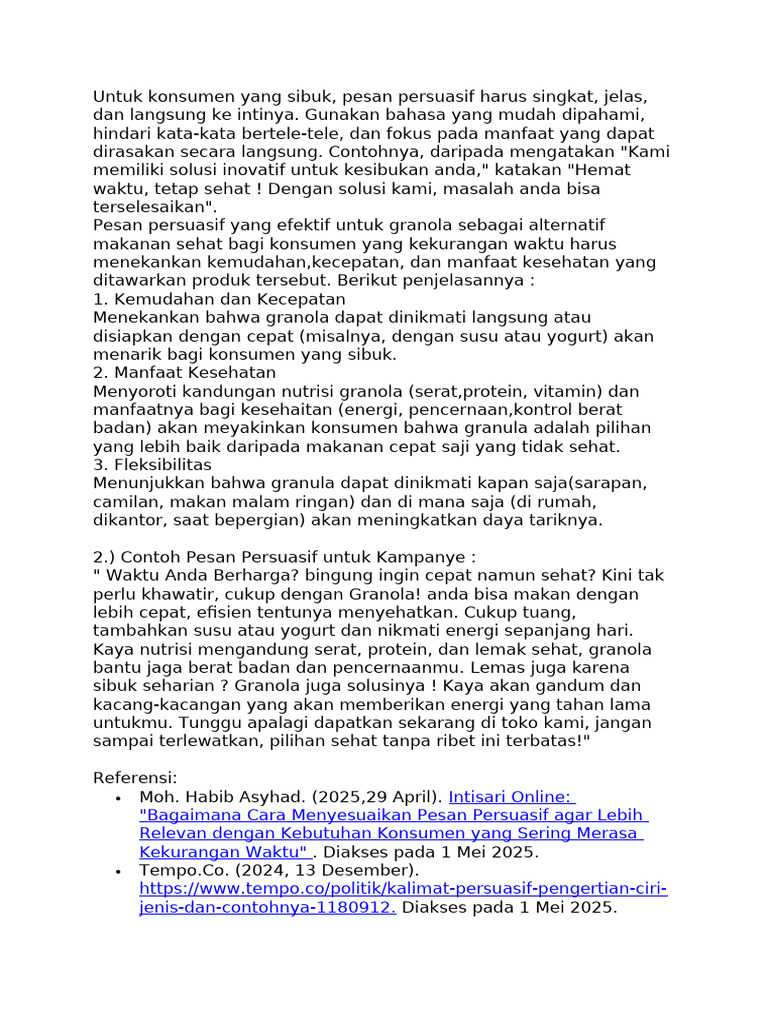 Pesan Persuasif Granola untuk Konsumen Sibuk | PDF