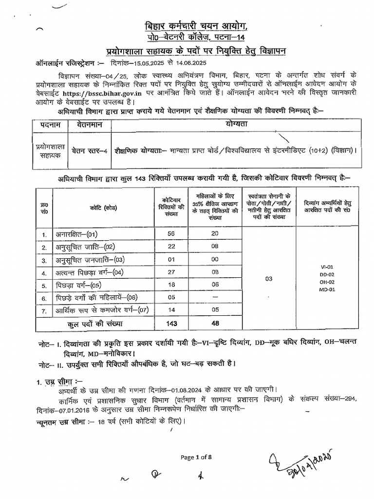 BSSC Advt 0425 | PDF