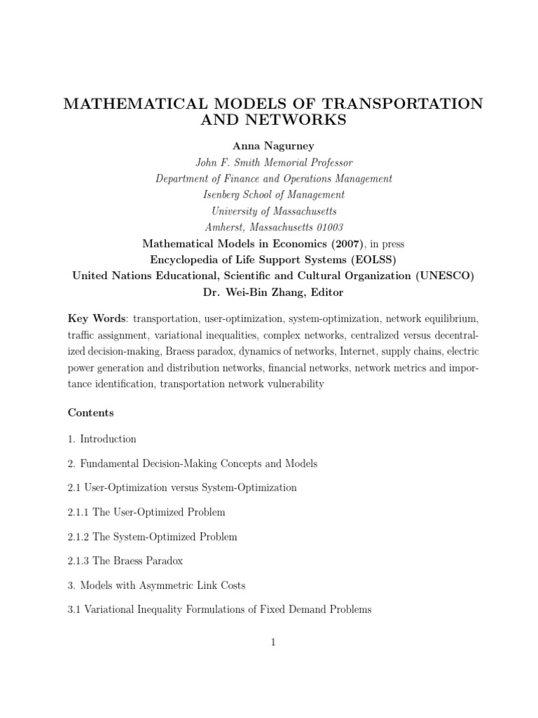 Mathematical Models of Transportation and Network | PDF | Mathematical ...