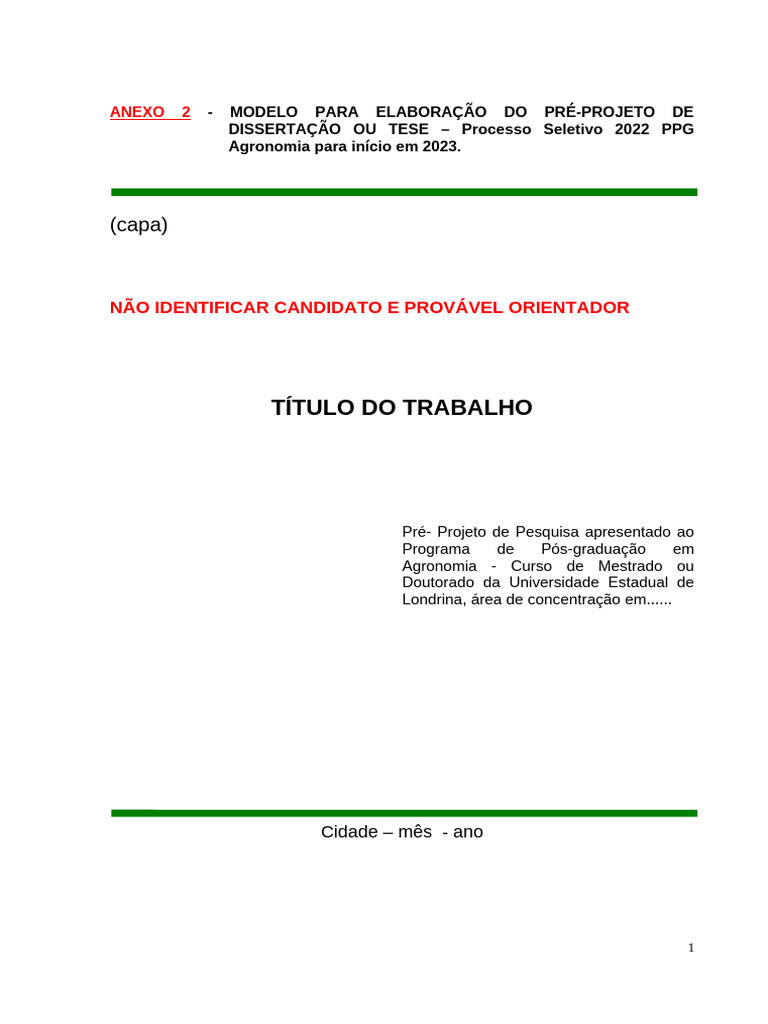 Anexo 2 Modelo de Pre Projeto 1 | PDF