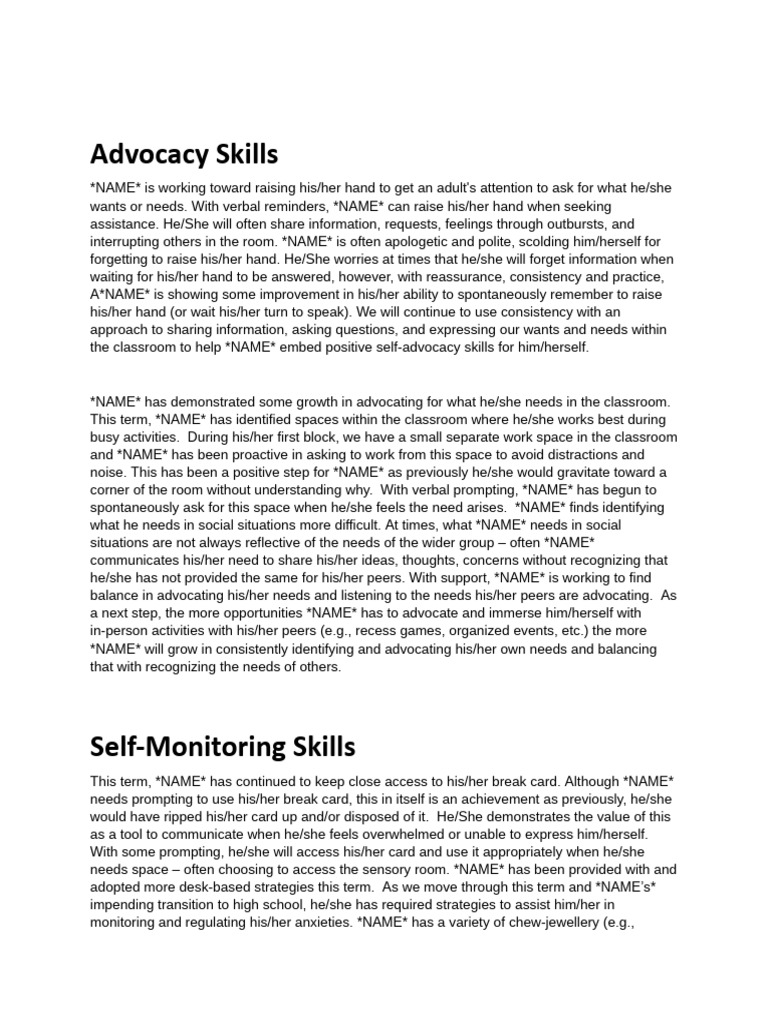 Special Education - Alternative Report Card Comments | PDF