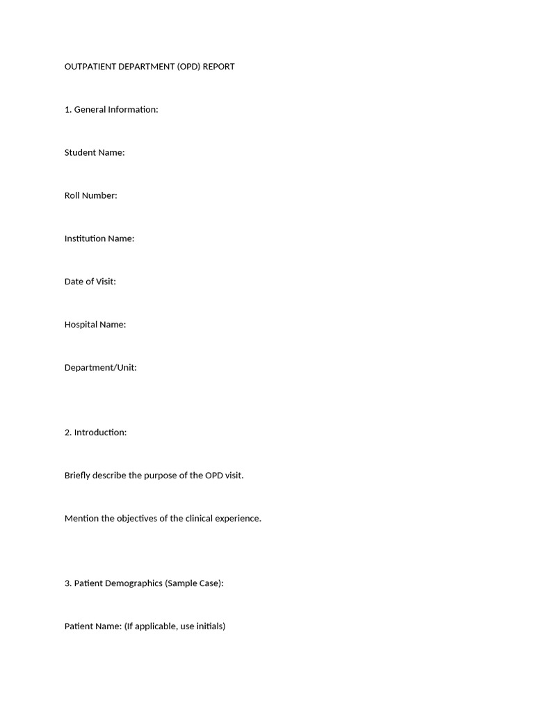 Outpatient Department Report Format | PDF