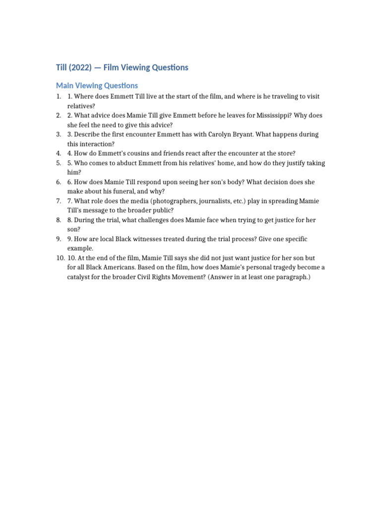Till_Film_Viewing_Questions | PDF