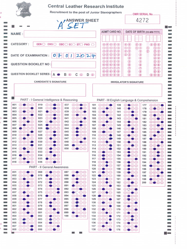 Final Answer Keys-Written Exam JrSteno Advt - No.01-2023 | PDF