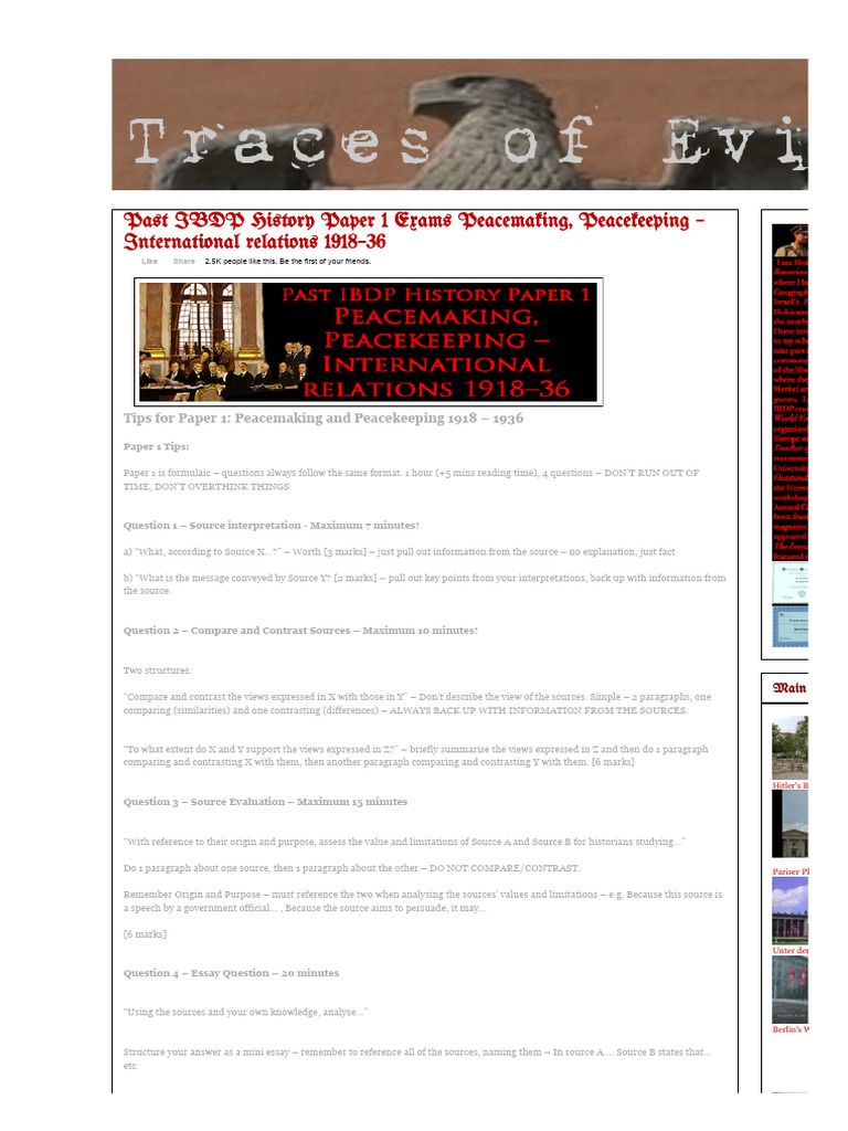 Traces of Evil - Past IBDP History Paper 1 Exams Peacemaking ...
