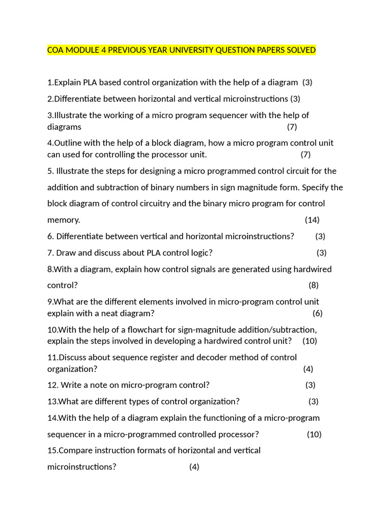 Coa Module 4 Previous Year University Question Papers Solved | PDF ...