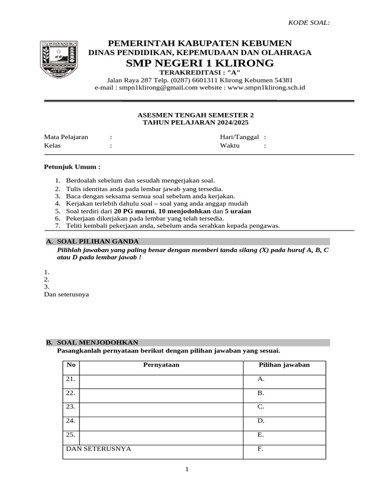 Format Penulisan Soal Ats 2 | PDF