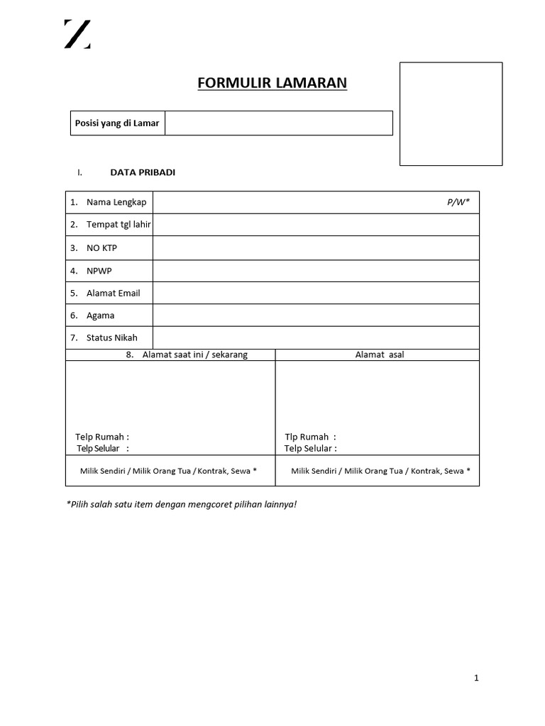 Formulir Lamaran 1 | PDF