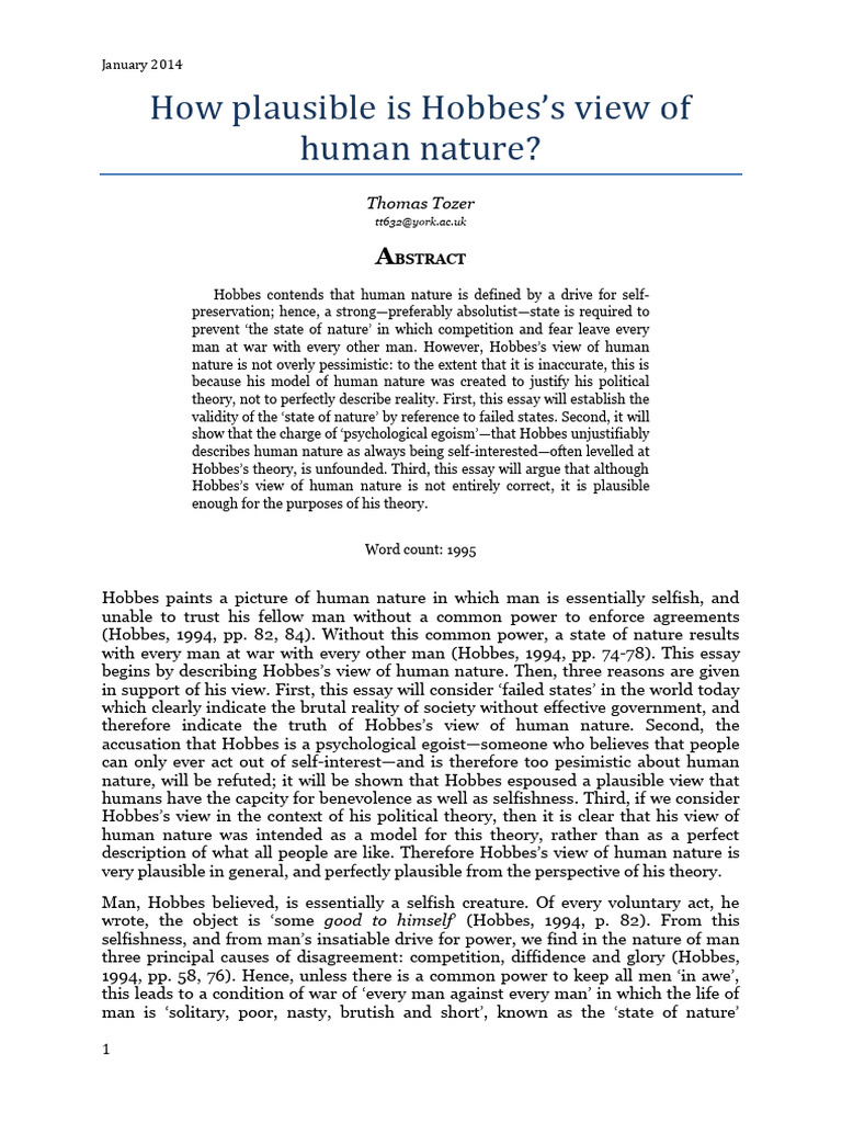 How_plausible_is_Hobbess_view_of_human_n | PDF | Human Nature ...