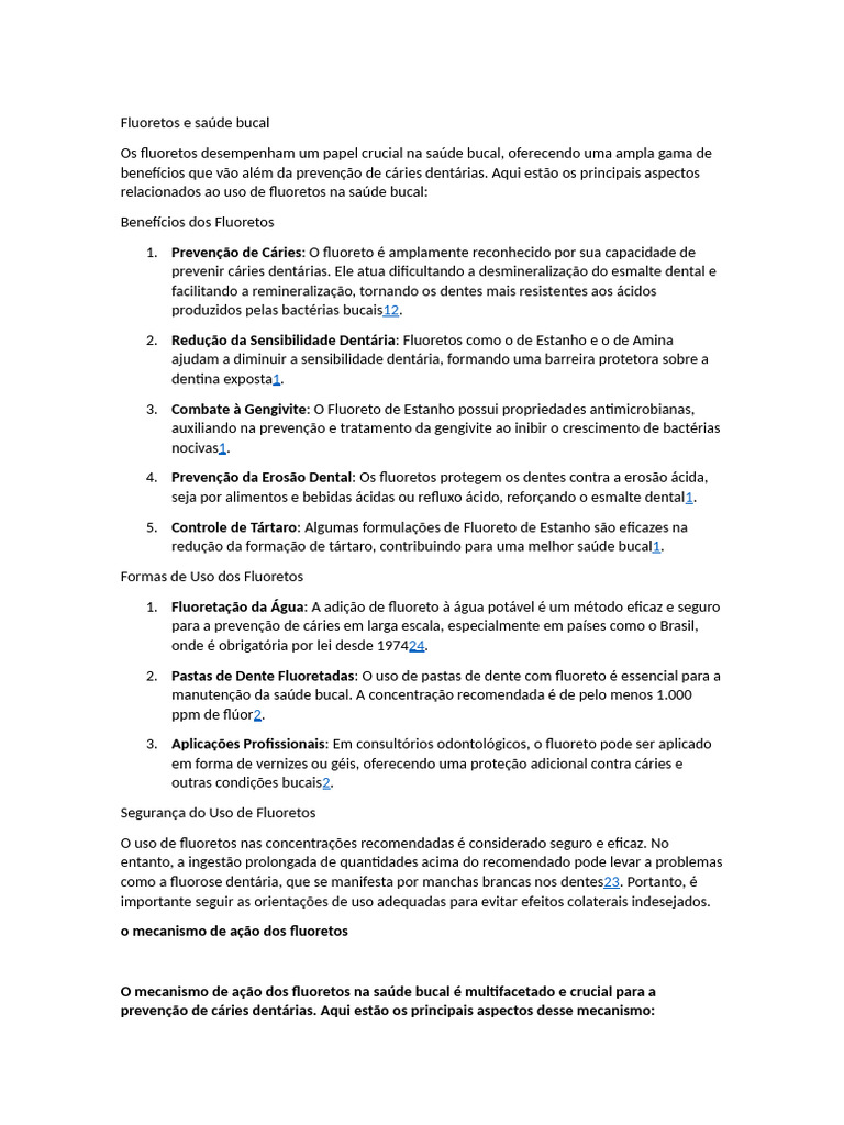 Fluoretos: Benefícios para Saúde Bucal | PDF | Flúor | Esmalte dentário