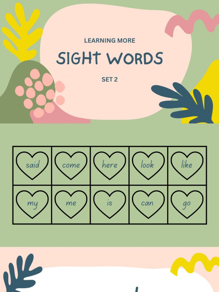 Green Kindergarten Sight Words Level 2 Presentation | PDF