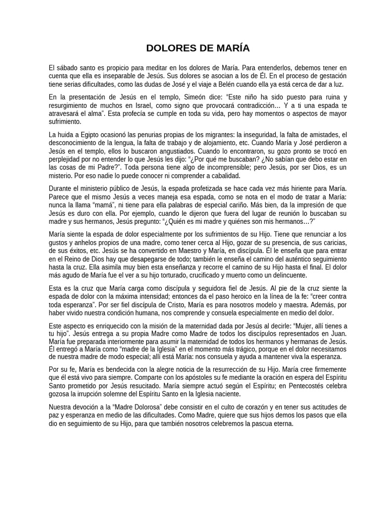 Dolores de María | PDF | María, madre de Jesús | Jesús